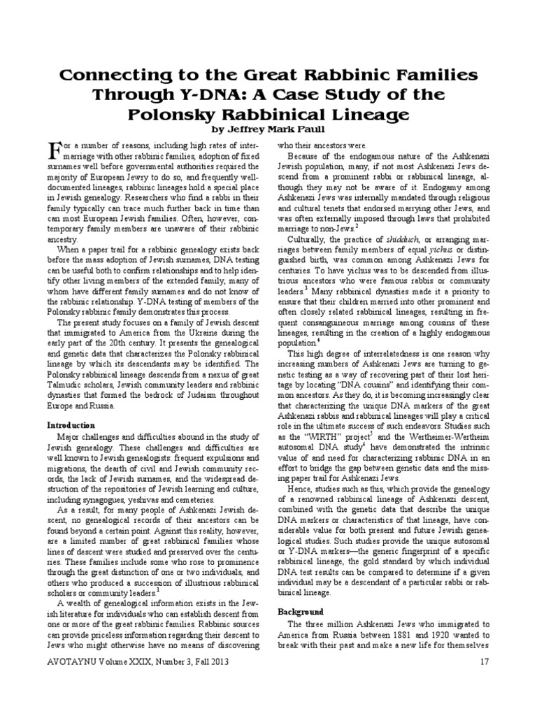 Connecting To The Great Rabbinic Families Through Y-DNA: A Case Study ...