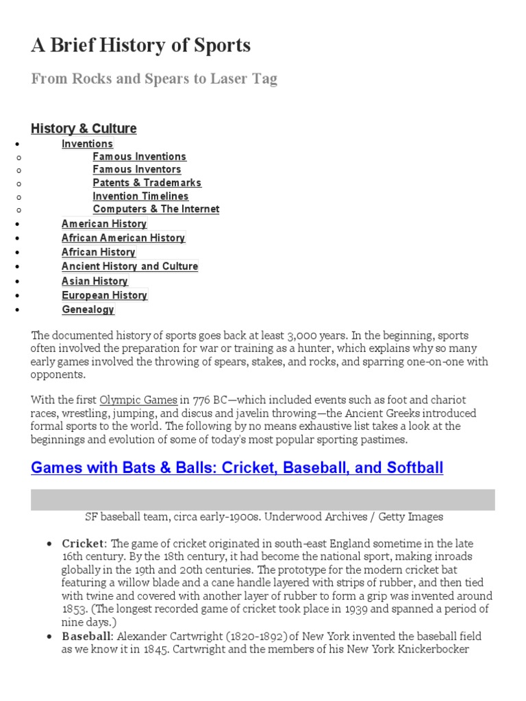 A Brief History of Sports: From Rocks and Spears To Laser Tag | PDF ...