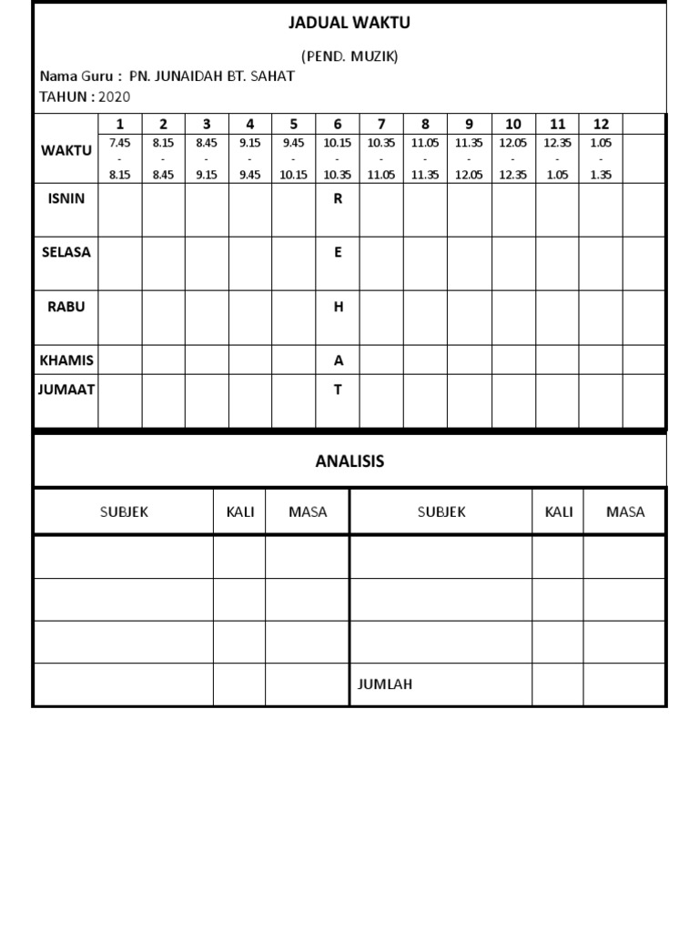 CONTOH TAPAK JADUAL WAKTU 2020 - For Merge | PDF