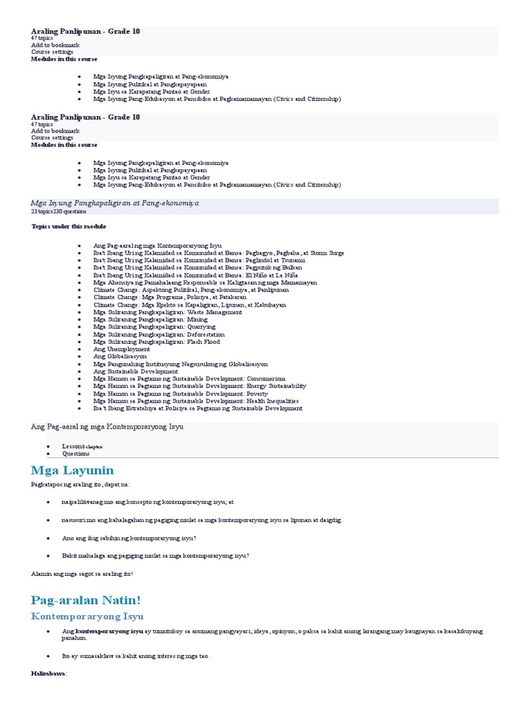 Araling Panlipunan - Grade 10 | PDF