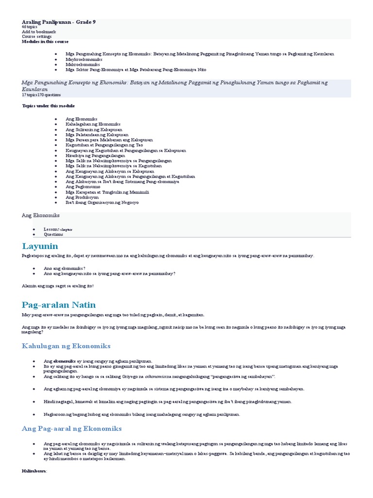 Araling Panlipunan - Grade 9 | PDF
