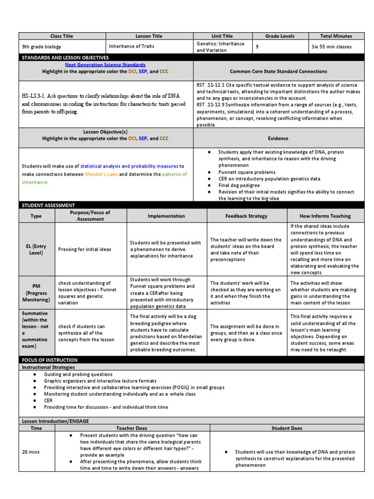 Lesson Plan 3 | PDF | Heredity | Genetics