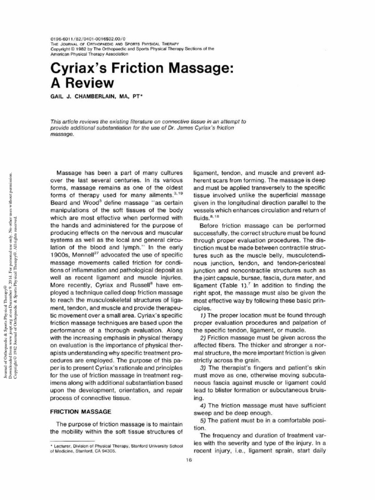 Cyriax's Friction Massage: A Review | PDF | Tendon | Connective Tissue