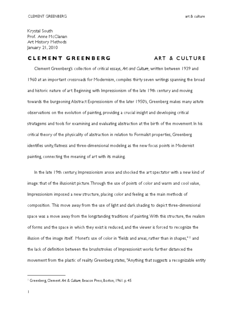 Clement Greenberg Art and Culture PDF | PDF | Cubism | Abstract Art
