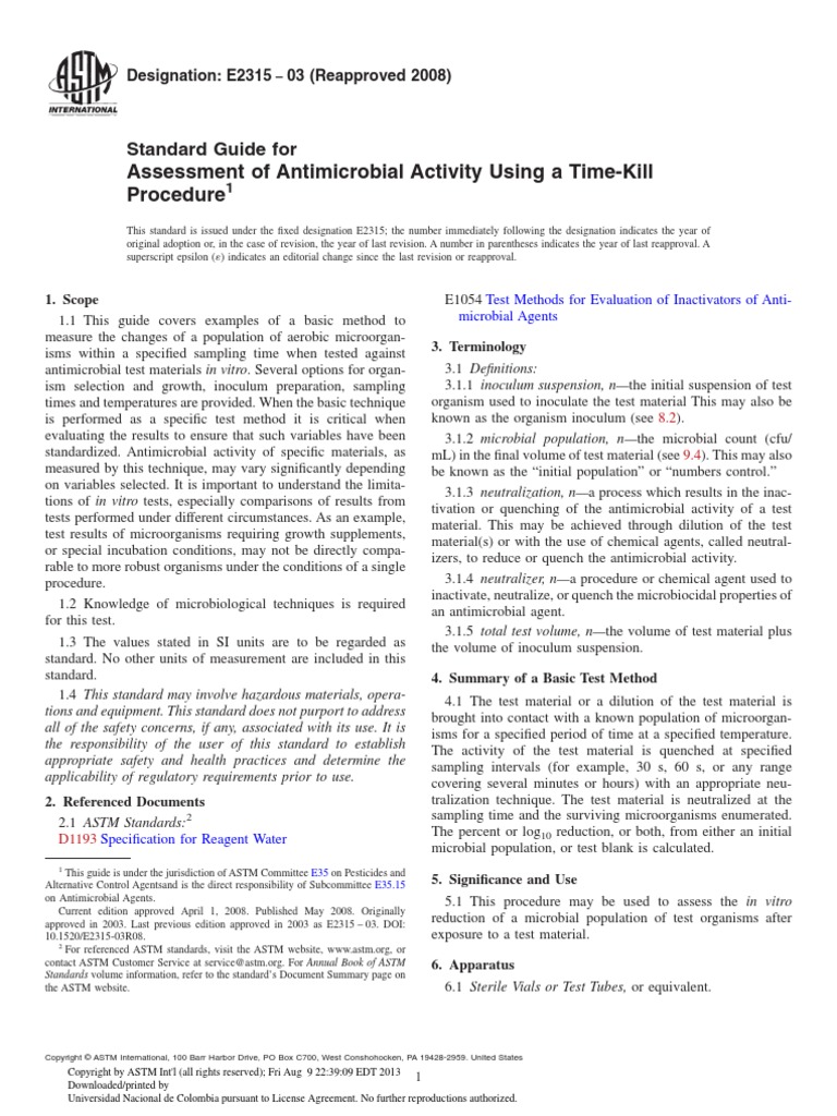Assessment of Antimicrobial Activity Using A Time-Kill Procedure | PDF ...