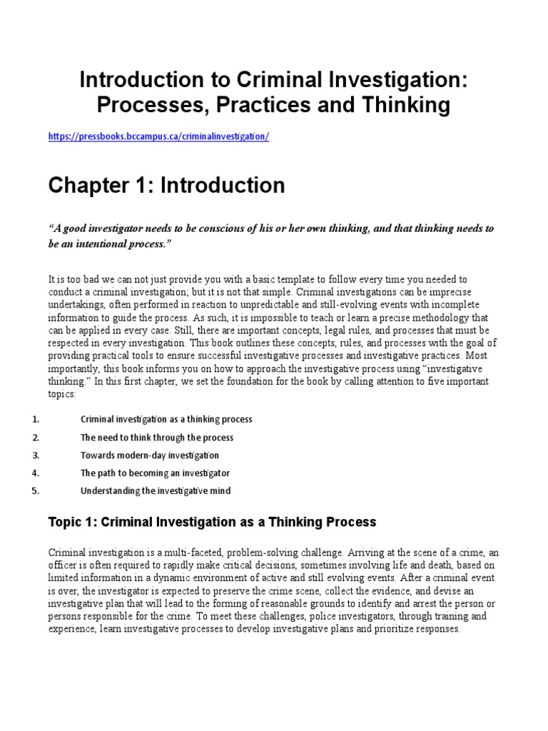 Chapter 1 Introduction Criminal Investigation-Processes, Practices and ...