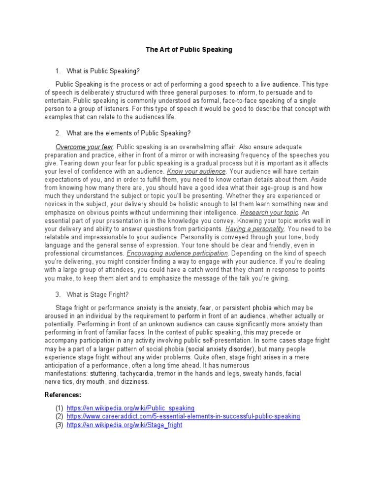 The Art of Public Speaking | PDF | Abnormal Psychology | Psychological ...