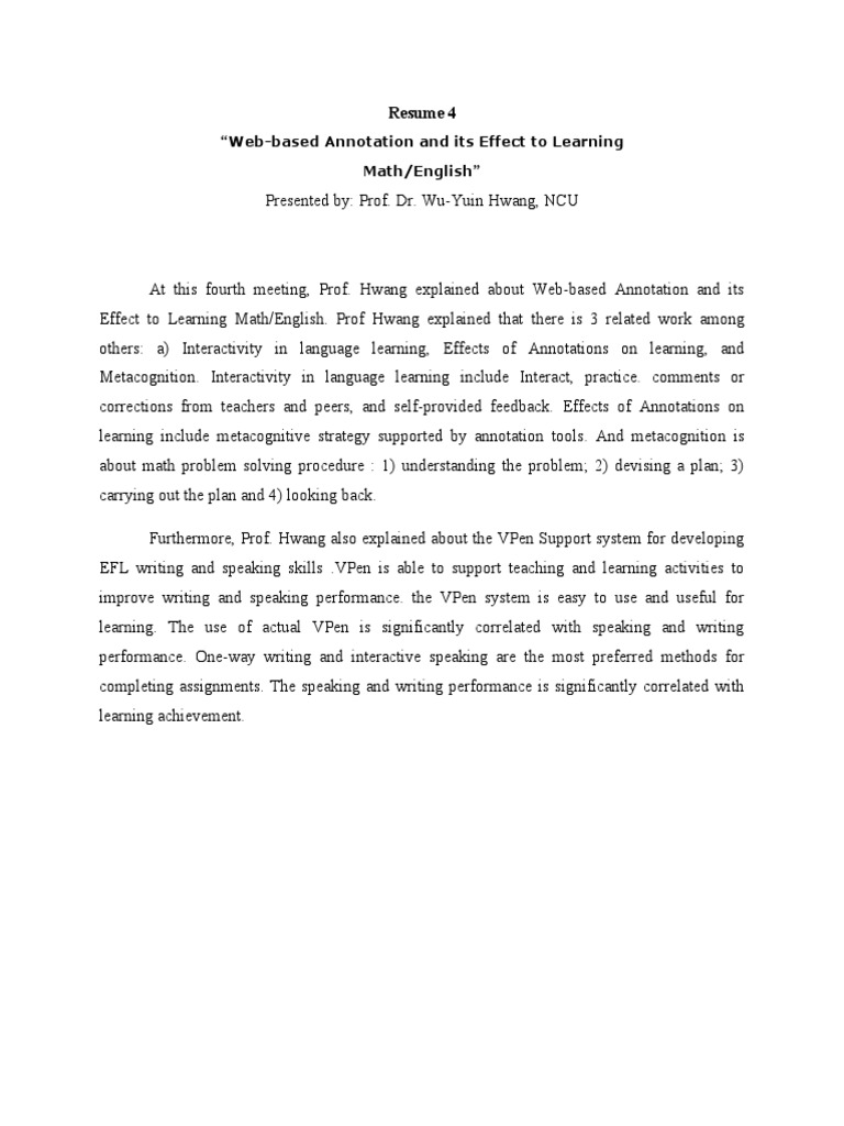 Resume 4 Web-Based Annotation and Its Effect To Learning | PDF