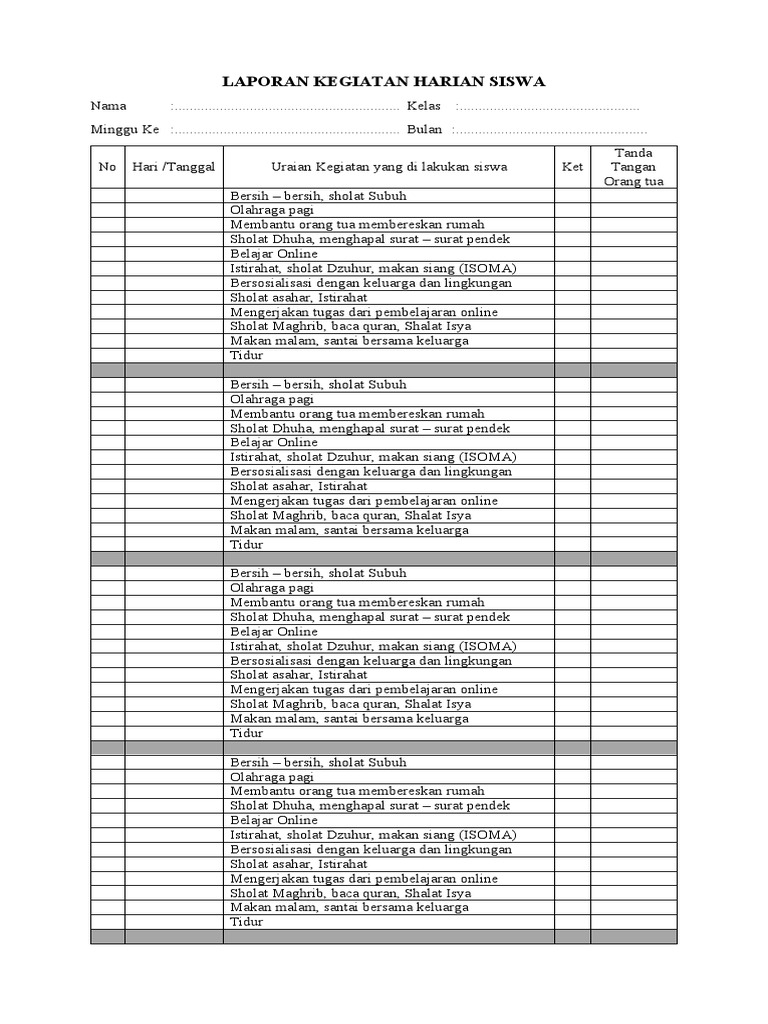 Laporan Kegiatan Harian Siswa | PDF