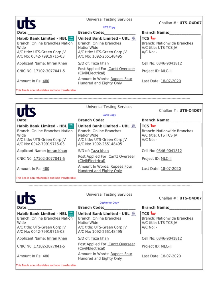 This Fee Is Non Refundable and Non Transferable: UTS | PDF | Pakistan ...