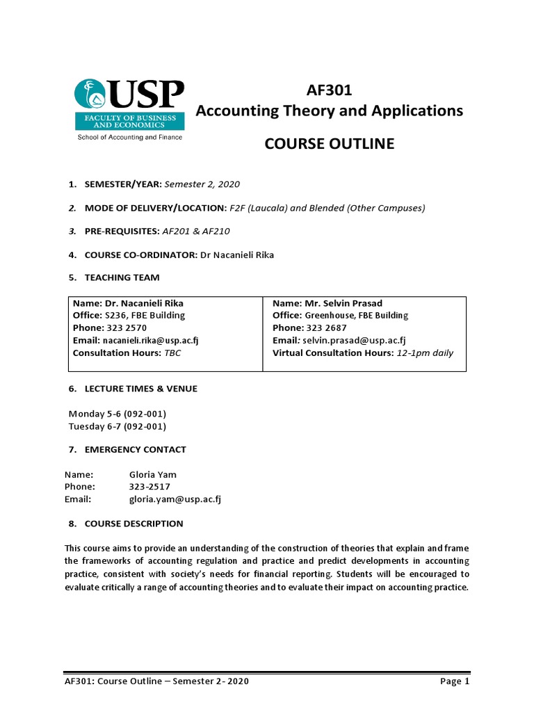 AF301 S2 - 2020 Course Outline V1 | PDF | Test (Assessment) | Theory