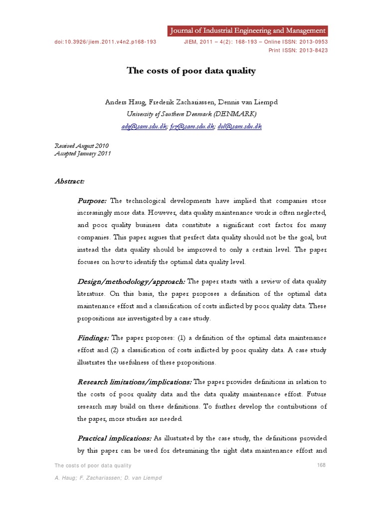 Costs of Poor Data Quality in Enterprises | PDF | Career & Growth ...