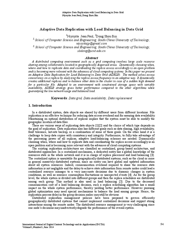 Adaptive Data Replication Strategy for Load Balancing in Distributed Systems | PDF | Replication ...