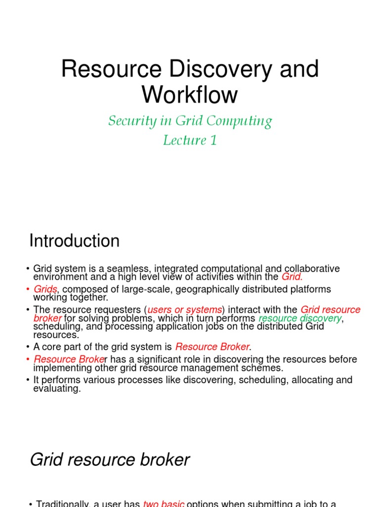 Resource Discovery and Workflow - Lecture 1-2-3 | PDF | Peer To Peer ...