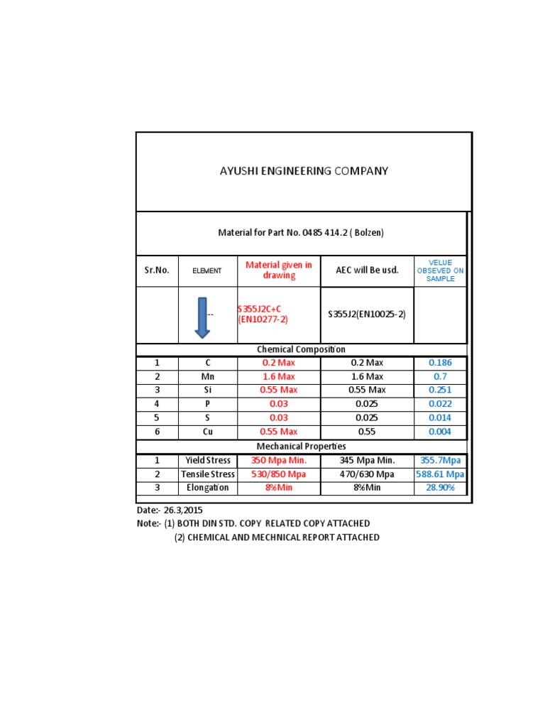 S355J2 Vs S355J2C Materila Comperission Sheet | PDF
