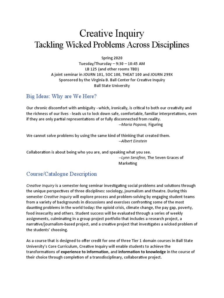 FINAL SYLLABUS - Creative Inquiry-1 | Download Free PDF | Academic ...