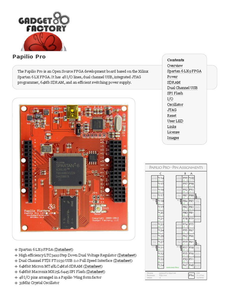 Papilio Pro Datasheet | PDF | Field Programmable Gate Array | Integrated Circuit