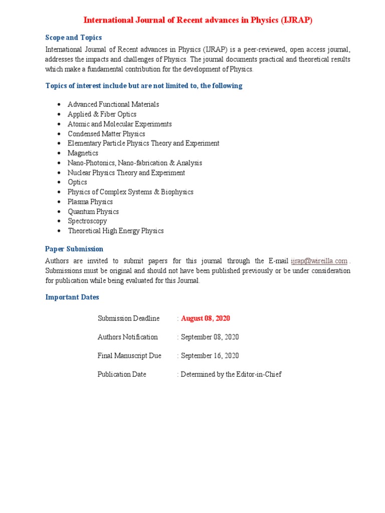 International Journal of Recent Advances in Physics (IJRAP) | PDF