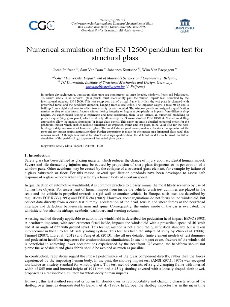 Numerical Simulation of The EN 12600 Pendulum Test For Structural Glass ...