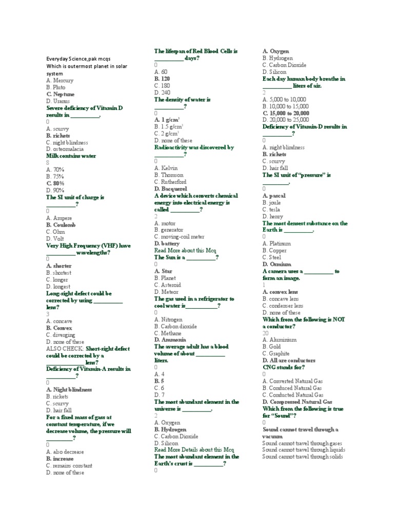 Everyday Science, Pak Mcqs Which Is Outermost Planet in Solar System ...