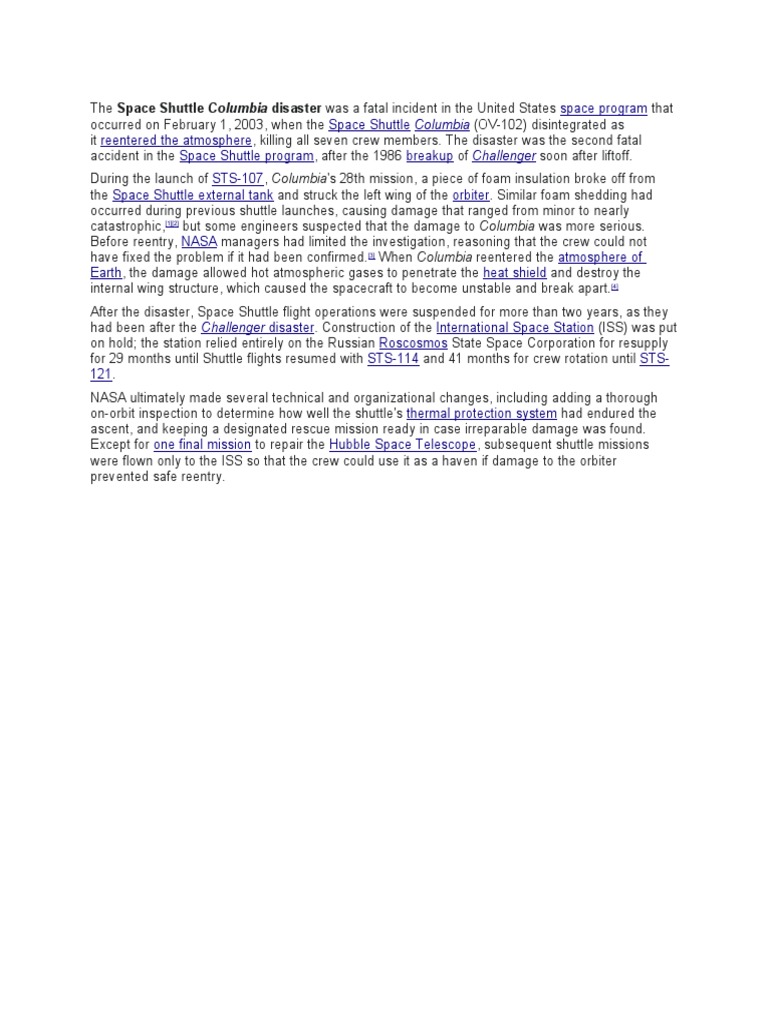 Columbia Disaster | PDF