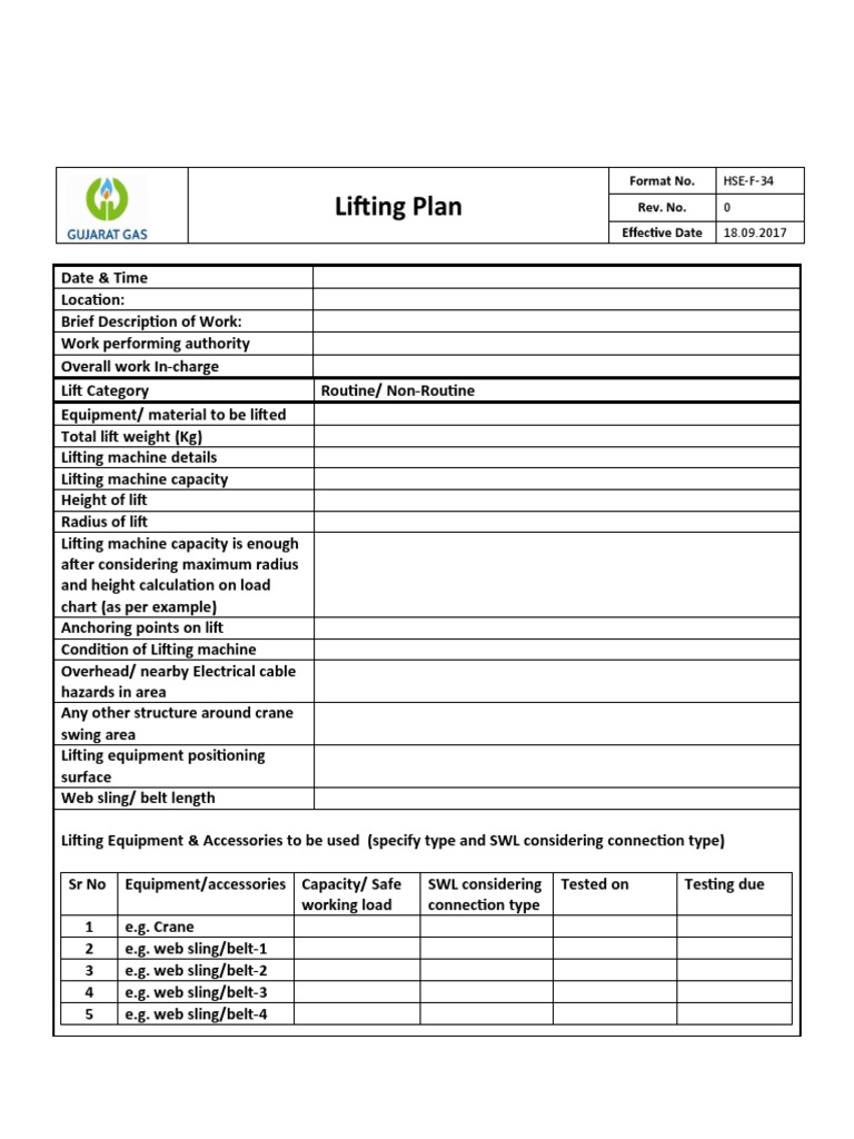 Lifting Plan: Format No. Rev. No. Effective Date | PDF