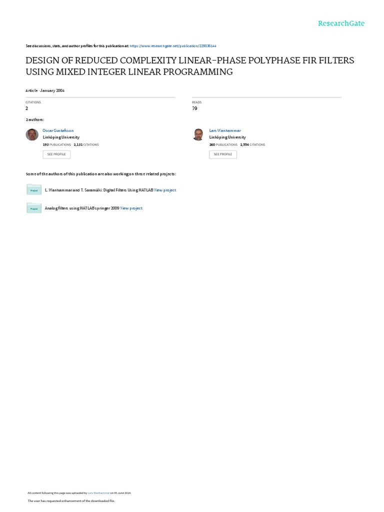 Design of Reduced Complexity Linear-Phase Polyphas | PDF | Mathematical Optimization ...