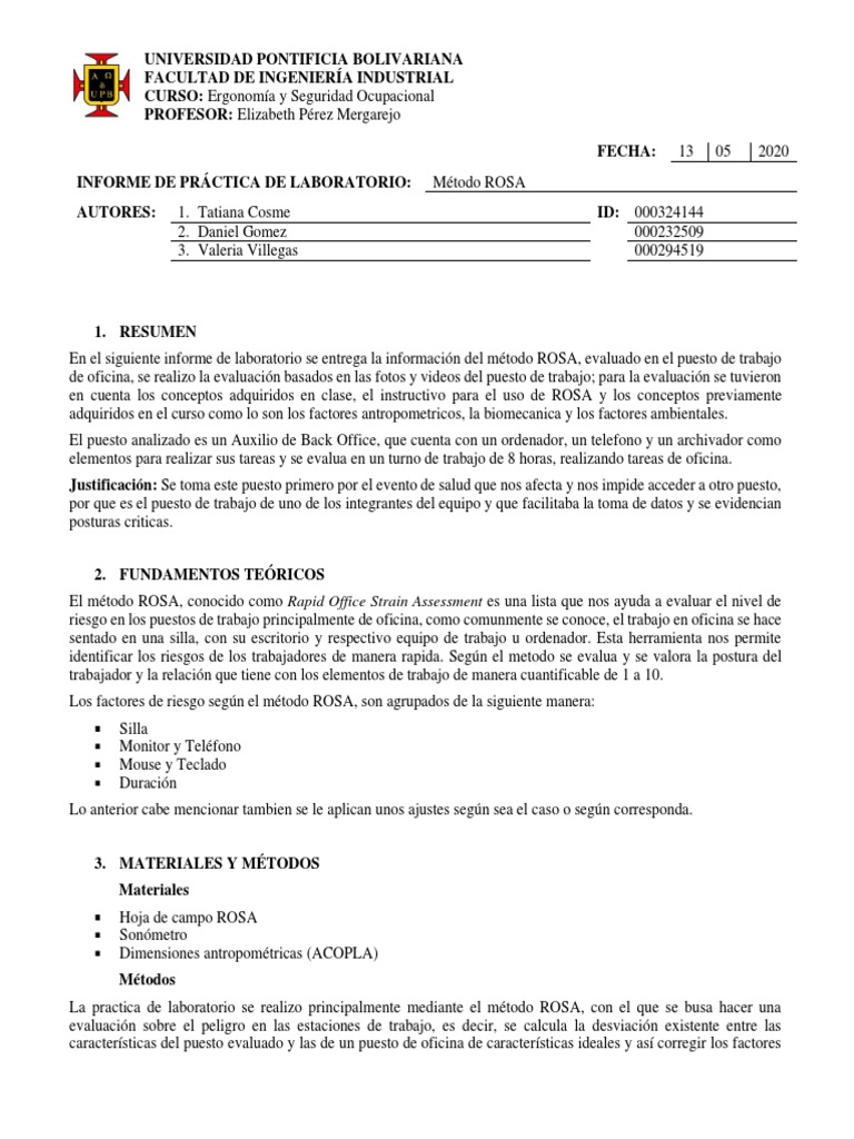 Método ROSA | PDF | Factores humanos y ergonomía | Labor