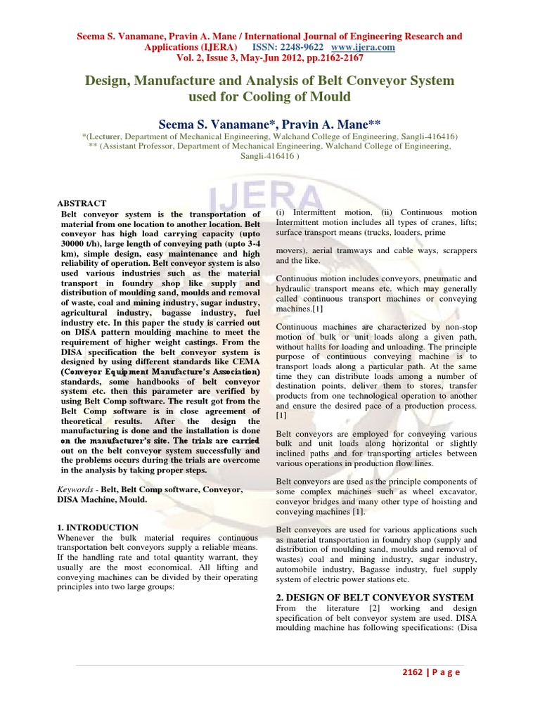 Conveyor Belt Formulas | PDF