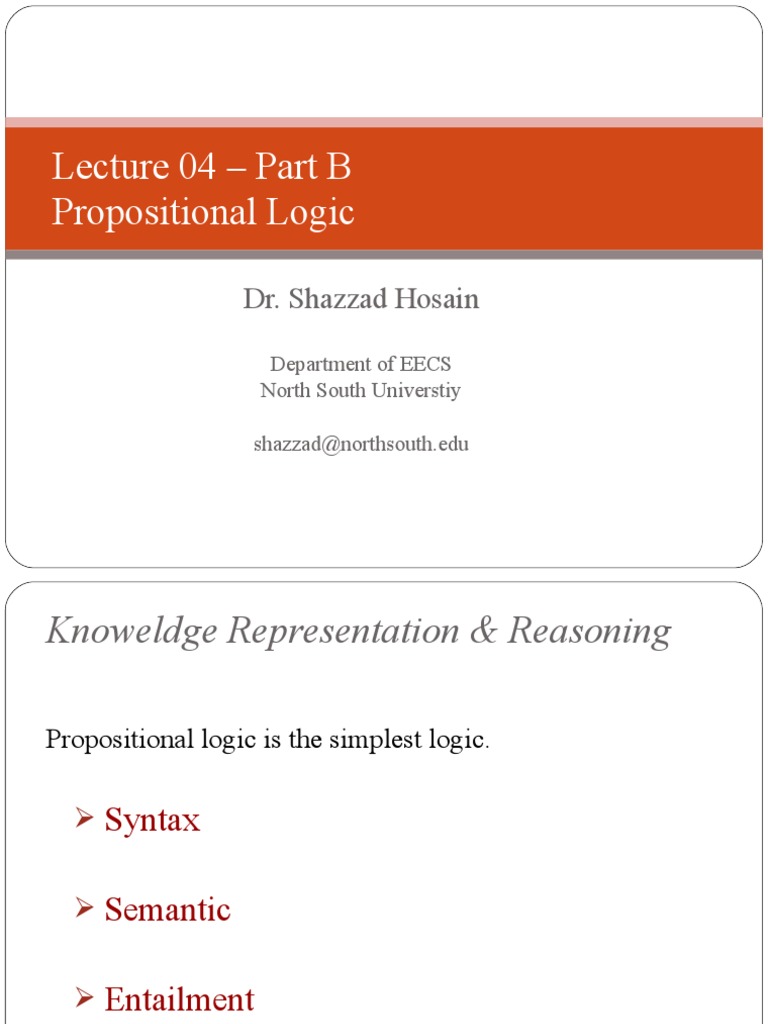 Lecture 04 Part B - Propositional Logic | Download Free PDF | Inference | Logical Consequence