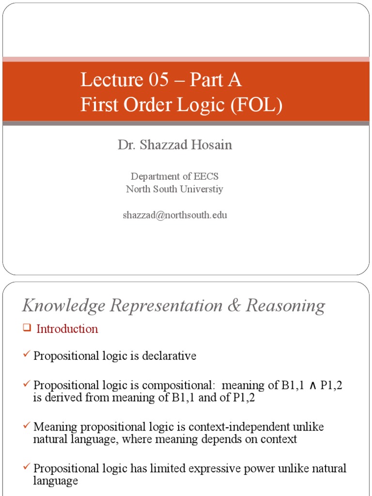 Lecture 05 - Part A First Order Logic (FOL) : Dr. Shazzad Hosain | PDF | First Order Logic ...