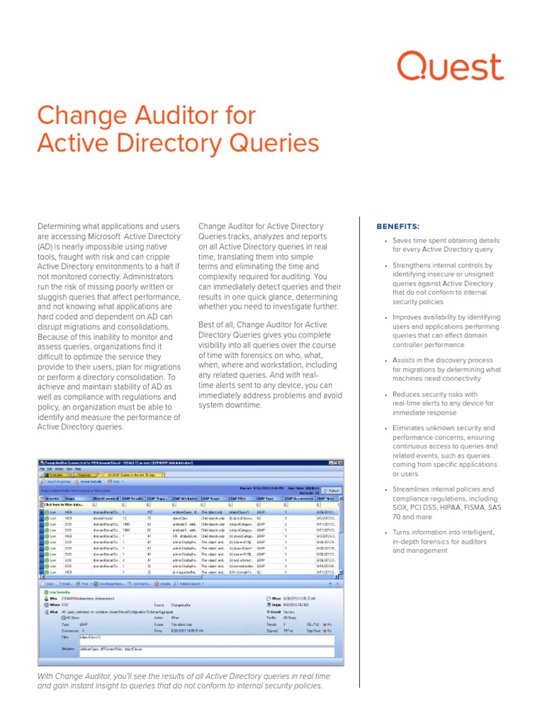 Change Auditor For Active Directory Queries Datasheet 67984 | PDF ...