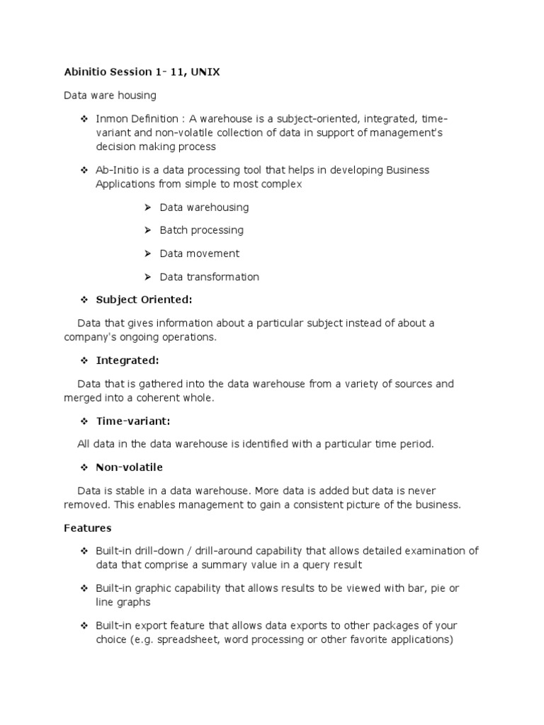 Abinitio Session 1 | PDF | Data Warehouse | Parameter (Computer Programming)