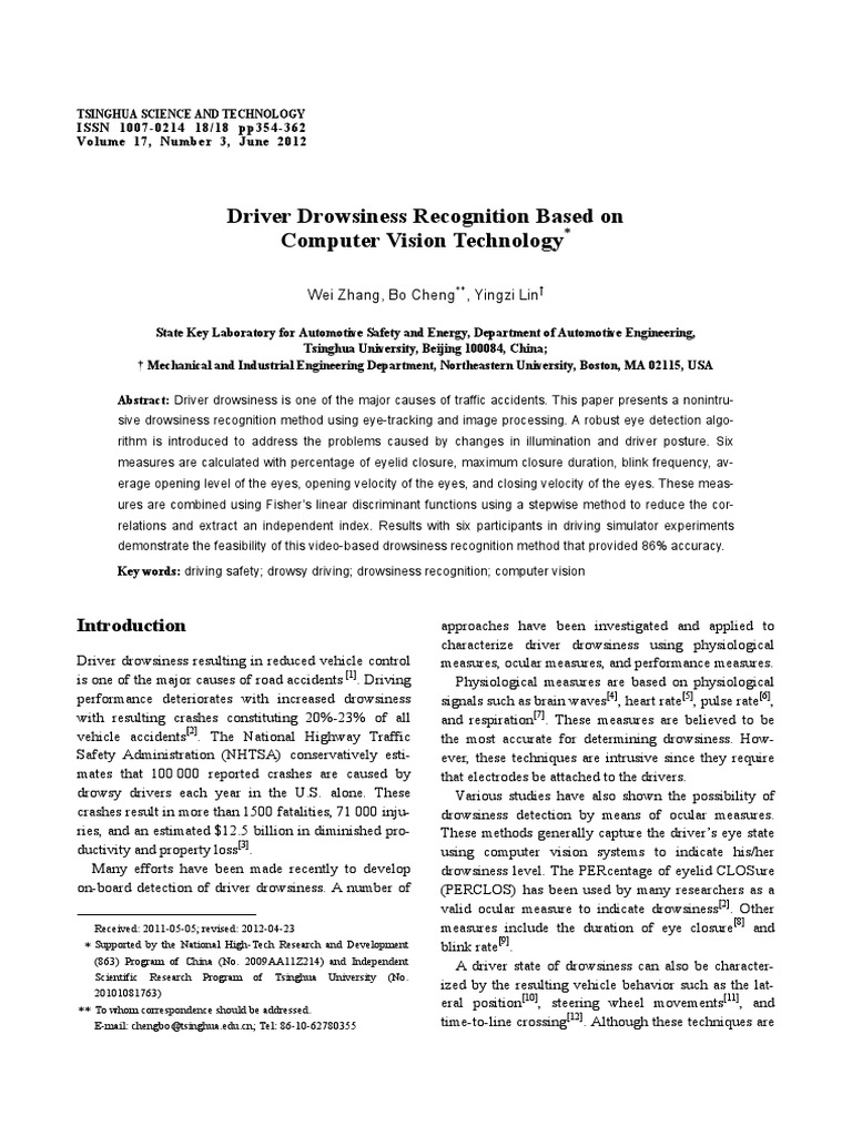 Driver Drowsiness Recognition Based On Computer Vision Technology | PDF ...