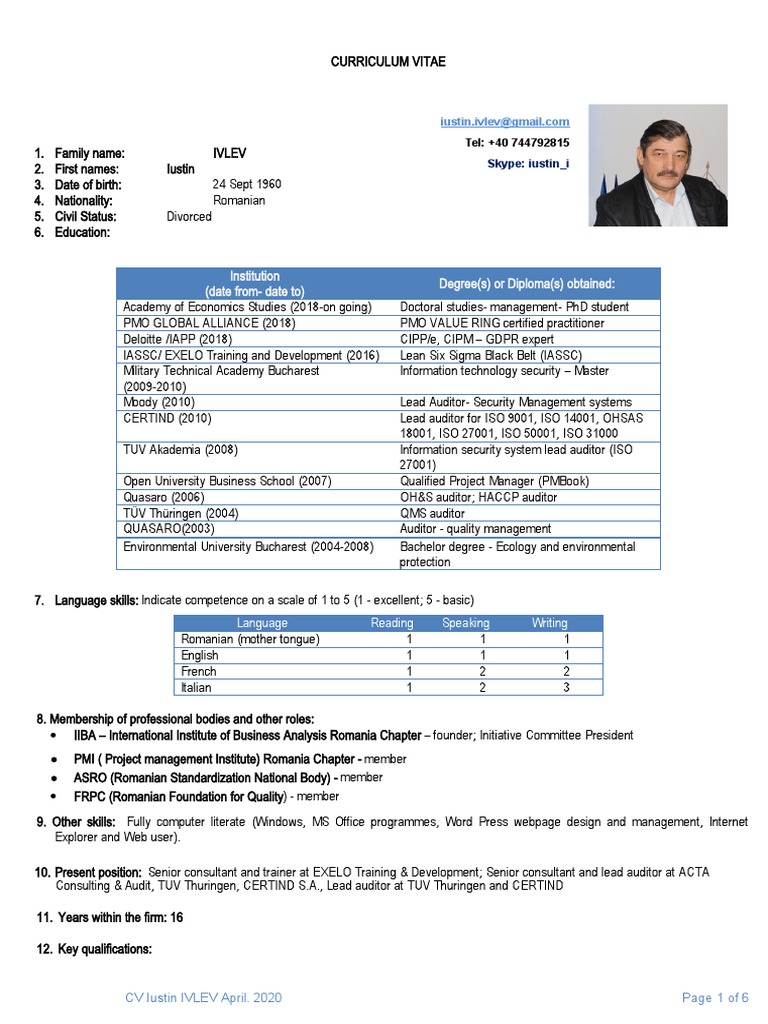 Iustin IVLEV - CV - April2020 - en - TRAKYA | PDF | Six Sigma ...