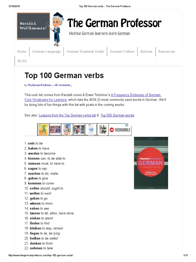 Top 100 German Verbs | PDF | Grammar | Linguistic Morphology