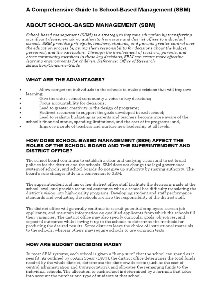 Guide to School-Based Management (SBM) | PDF | Governance | Teachers