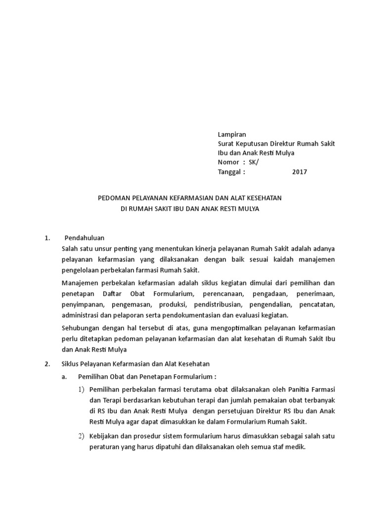 Lampiran Pedoman Pelayanan Farmasi Rsia Resti | PDF