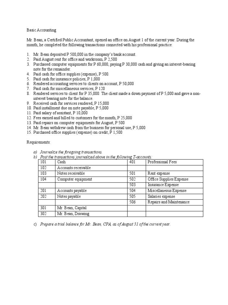 Basic Accounting Exercise | PDF