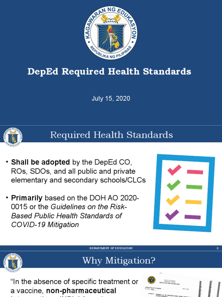 DepEd Required Health Standards | PDF | Hand Washing | Psychological ...