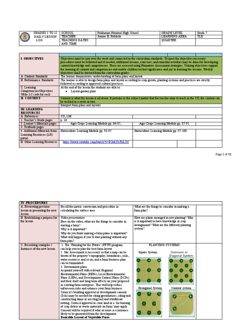 Grade 7 Crop Production Lesson Plan | PDF | Irrigation | Curriculum