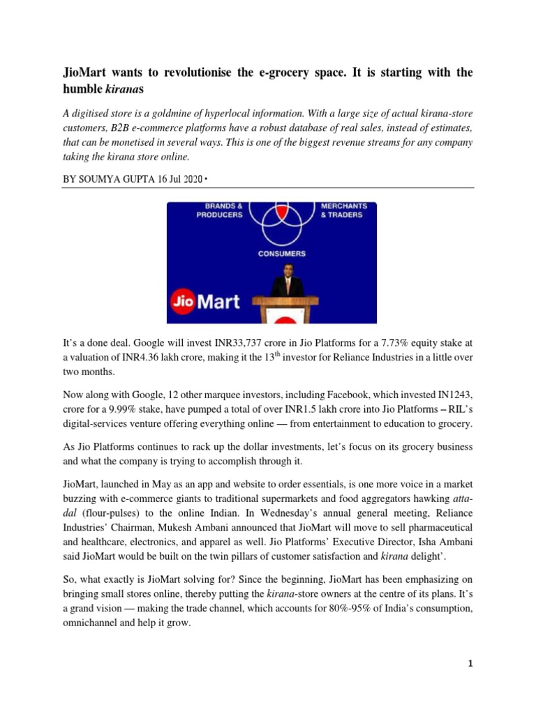 Jio Mart | PDF | E Commerce | Retail