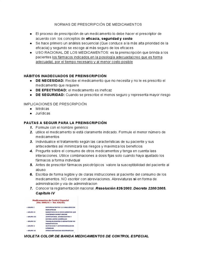 Normas De Prescripción De Medicamentos Pdf Medicamentos Con Receta