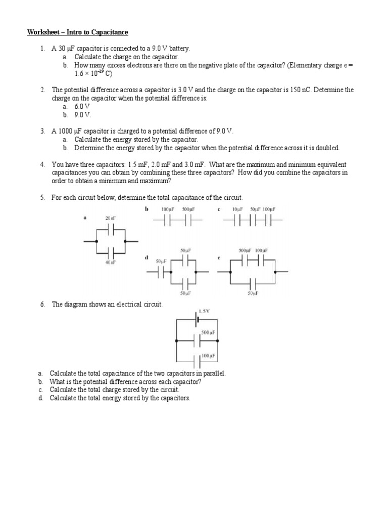 Worksheet - Intro To Capacitance | PDF
