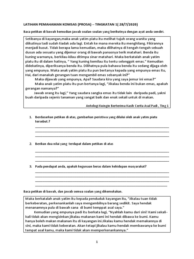 Latihan BM Form 1 | PDF