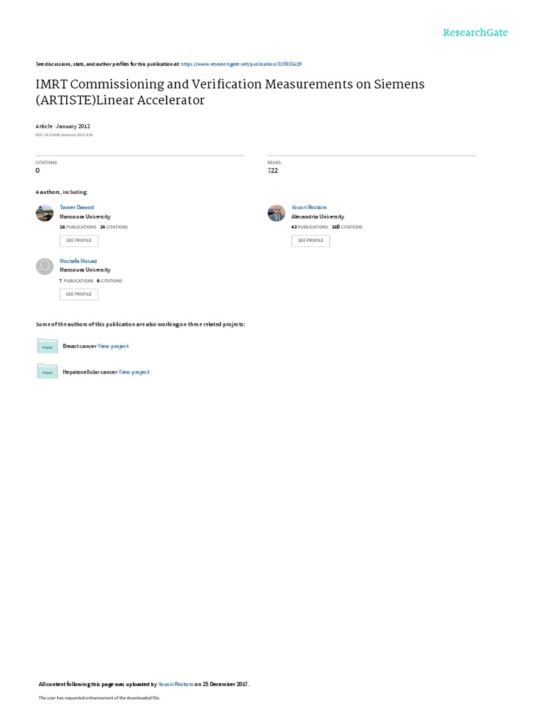IMRT Commissioning and Verification Measurements o | PDF | Radiation ...