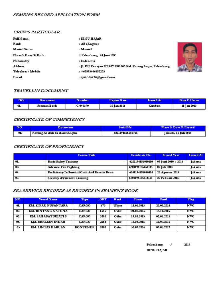 Contoh CV Pelaut | PDF | Service Industries | Employment