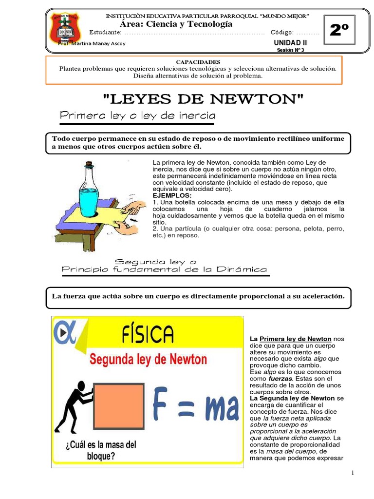 Hoja De Trabajo Con Problemas Sobre La Segunda Ley Del Movimiento De Newton