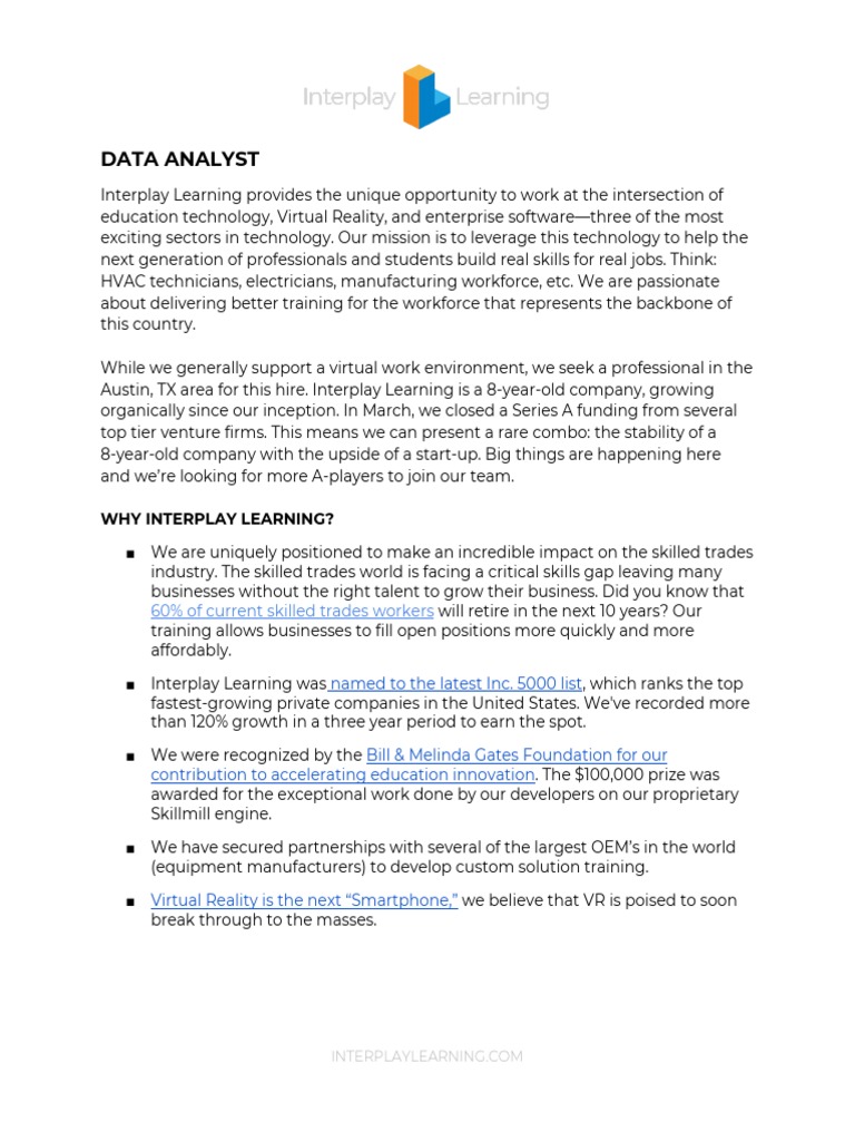 Data Analyst - Job Description | PDF | Analytics | Marketing