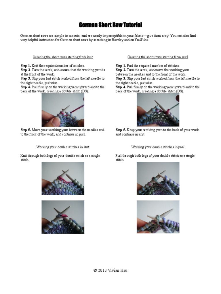 German Short Row Tutorial: © 2013 Vivian Hsu | PDF | Home & Garden